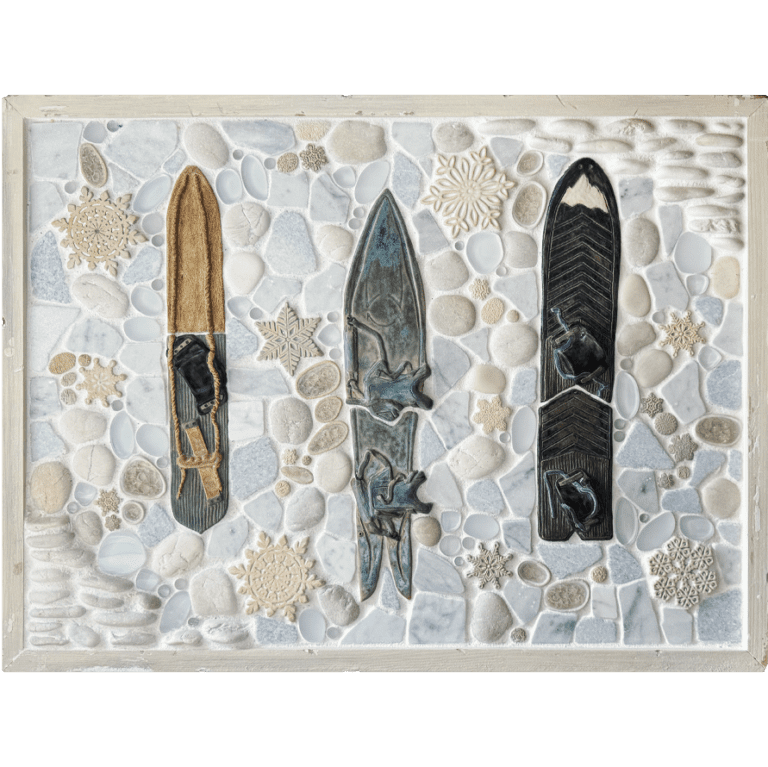 Vintage Boards Snowy Framed Tile Mosaic Mural | Wet Dog Tile